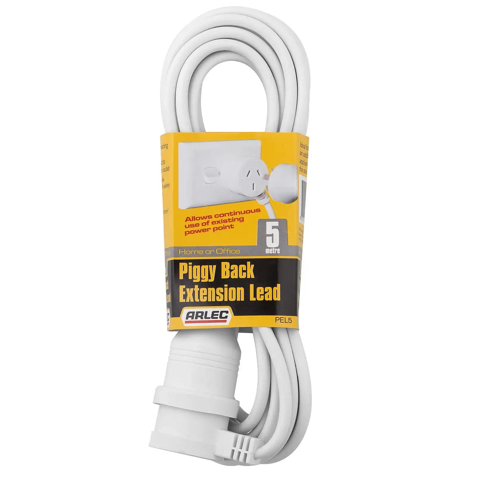 Arlec White 5m Piggy Back Extension Lead